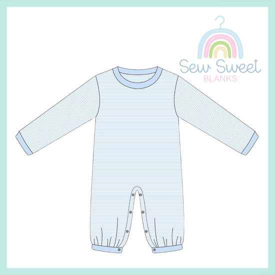 BOY LONG SLEEVE ROMPER -LIGHT BLUE STRIPE – Sew Sweet Blanks
